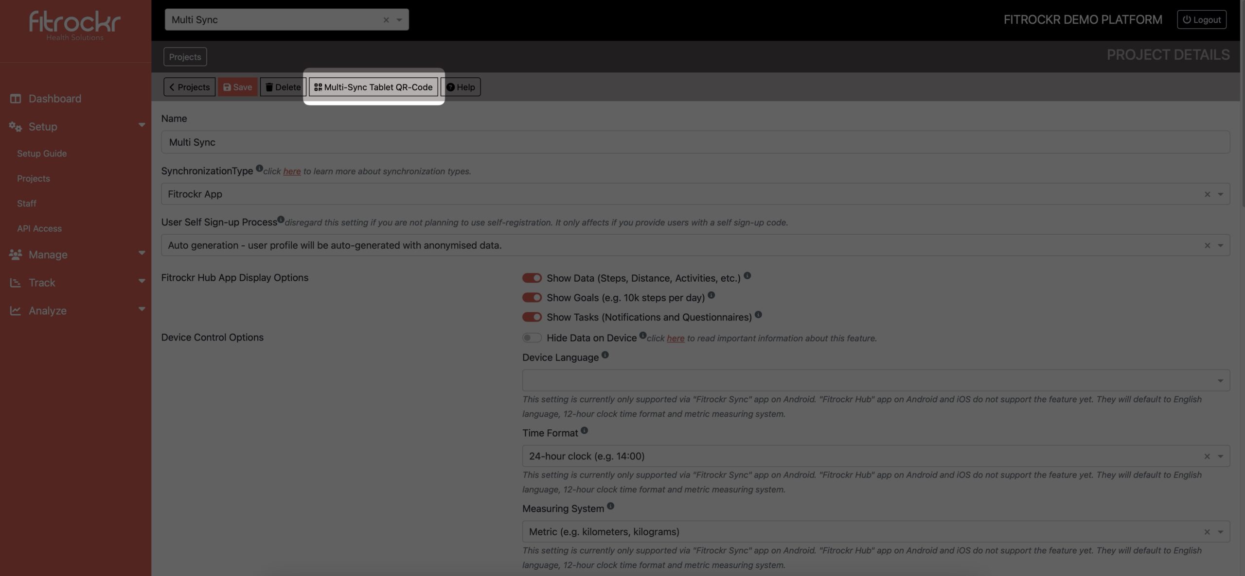 Collect Data: Tablet Sync (multi-sync) with "Fitrockr Hub (Multi-Sync ...